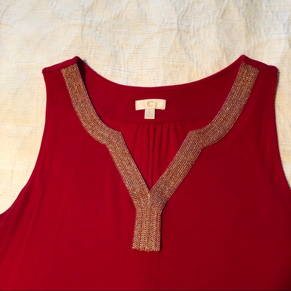 Charming Charlie | Tops | Bright Red Tank With Gold Metallic Neckline ...